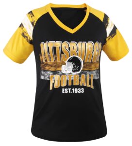 geneisteck womens football fans v neck city raglan t-shirts - black & yellow large