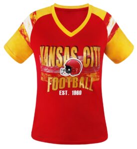 geneisteck womens football fans v neck city raglan t-shirts - red & yellow xx-large