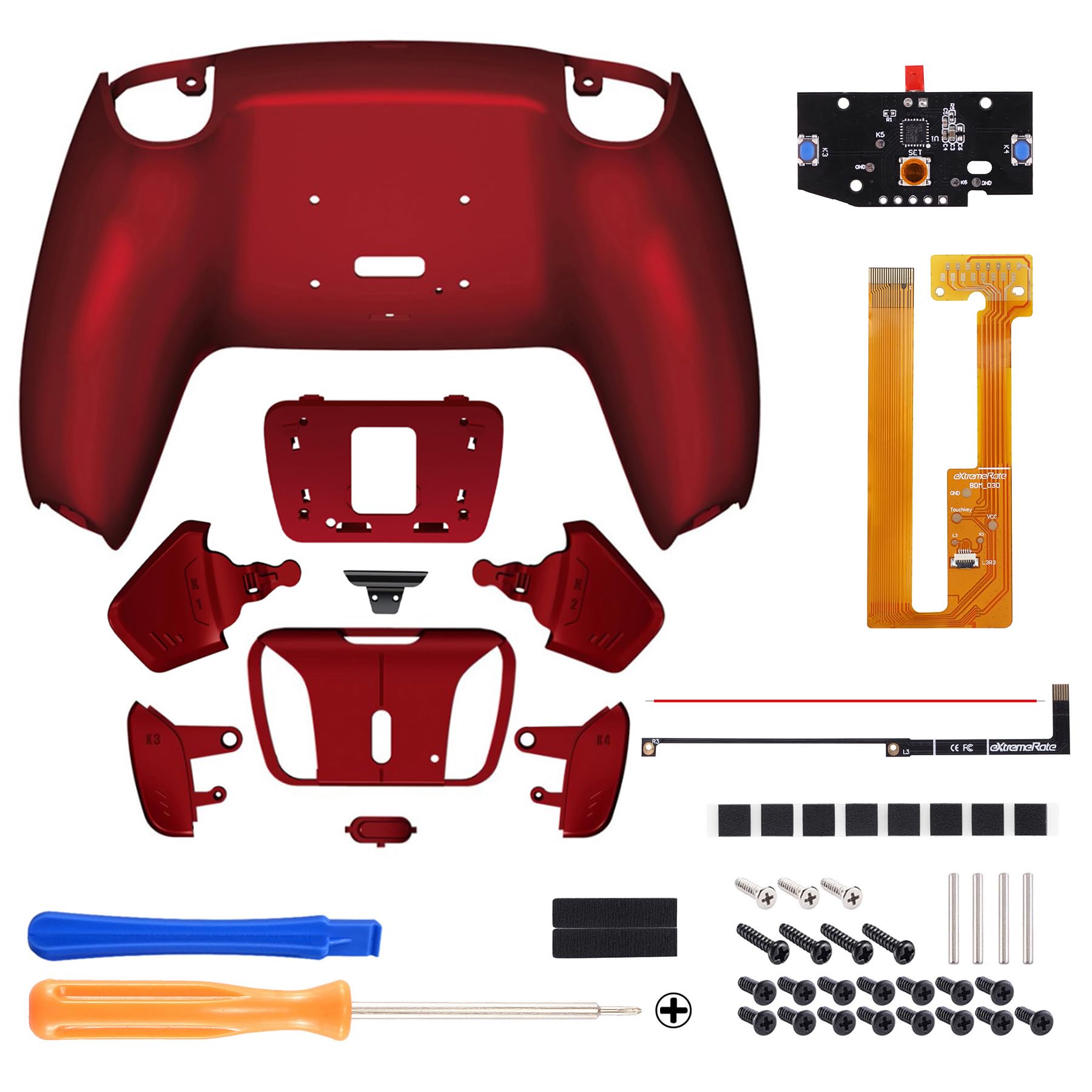 eXtremeRate Scarlet Red Programable RISE4 Remap Kit for PS5 Controller BDM-030 040, Upgrade Board & Redesigned Back Shell & 4 Back Buttons for PS5 Controller - Controller NOT Included