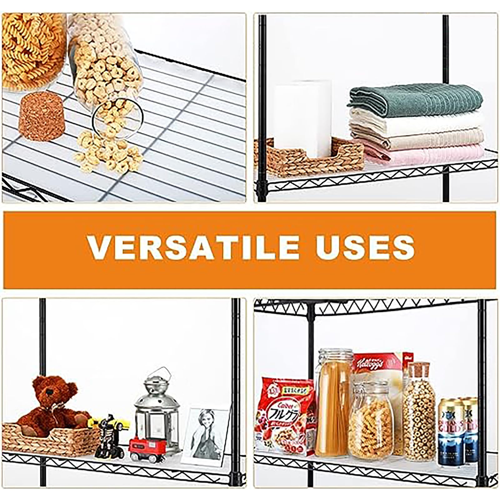 Catalina Creations 4-Shelf Shelving, Steel Wire Rack with 4-Shelf Liners, 100 lbs Loading Capacity Per Shelf, Heavy Duty Standing Storage Shelf Units for Garage (30W x 14D x 47H, Black)