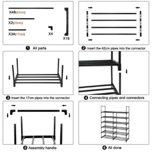 Lubardy 6 Tier Shoe Rack for Entryway 24-28 Pairs Double Row Durable Metal Shoe Storage Organizer for Closet Stackable Long Shoe Shelf Cabinet for Hallway (Black)