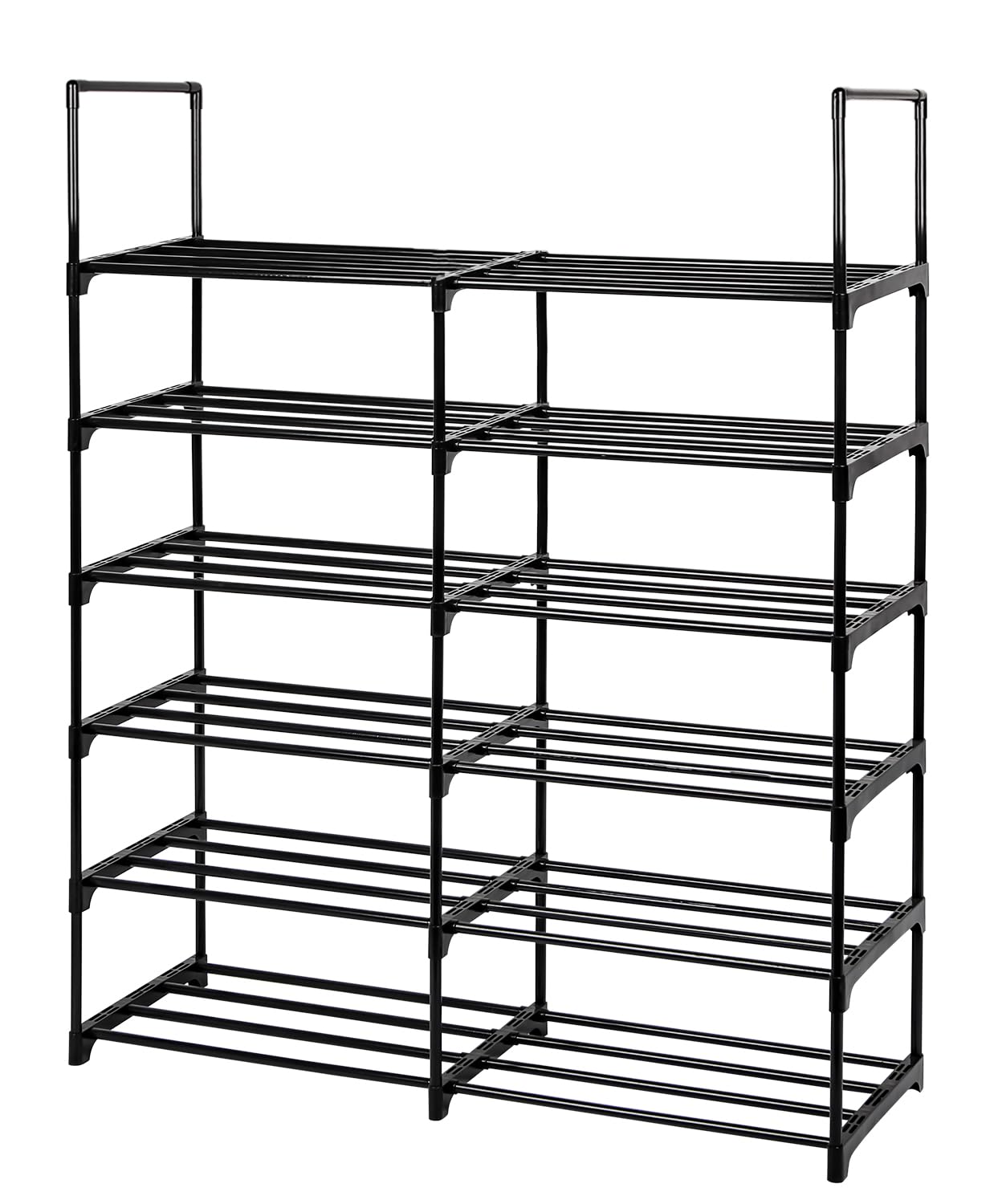 Lubardy 6 Tier Shoe Rack for Entryway 24-28 Pairs Double Row Durable Metal Shoe Storage Organizer for Closet Stackable Long Shoe Shelf Cabinet for Hallway (Black)