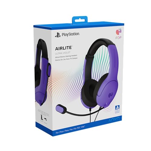 PDP AIRLITE Wired Headset, Officially Licensed Sony PlayStation 5, PlayStation 4, PS5/PS4/PS3/PC, Lightweight Durable Headphones, 3.5mm audio jack, Noise-canceling Flip-to-Mute Mic, Ultraviolet Purple