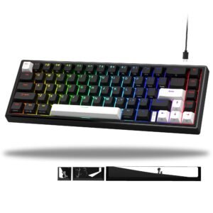 v-k66 60% percent keyboard, mechanical gaming keyboard gasket mounted, wired led backlit keyboard with arrow keys - black and white