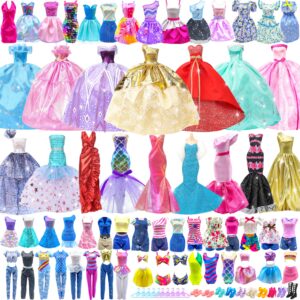 style shine 50 pack doll clothes and accessories, 4 wedding gowns 2 evening dresses 6 fashion dresses 6 set casual outfits top and pant 2 swimsuit bikini, 20 hanger 10 shoe toys for girl birthday gift