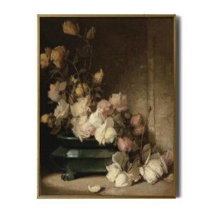 midefinch framed canvas prints wall art home decor, classical oil painting of white bouquet canvas prints, rustic wall decor for bedroom bathroom decor wall art office decor (12"x16")