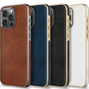 lohasic pu leather case for iphone 15 pro, luxury elegant vintage phone cover for men women, anti-slip grip scratch resistant tpu bumper, 6.1 inch, 5g, 2023 - brown grey