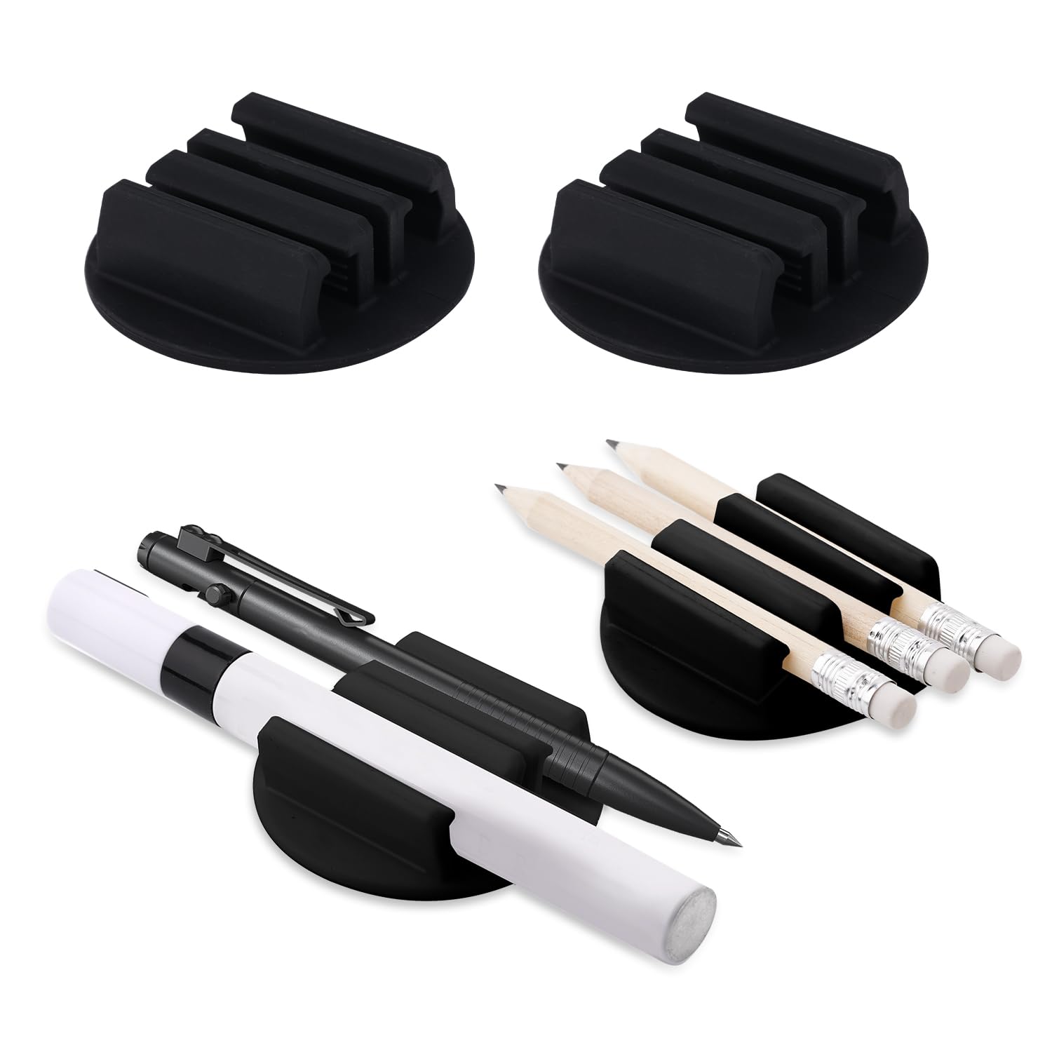 4PCS Adhesive Silicone Pen Holder, Pen Clip Set Marker Holder for Desk Clipboard and Other Flat Surfaces Pencil Holder for Classroom Office Home School Teacher Students Stuffs Supplies (Black)