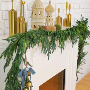 jutom christmas garlands norfolk pine garland artificial faux greenery garland for holiday indoor mantle decor (4 pcs,6 feet)