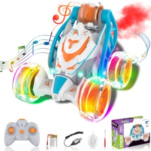 yuan plan remote control car for kids, rc stunt car 360°rolling twister rc mini car 2.4ghz 4wd racing car with colorful lights & music switch and spray flips rotating car toy for boys girls