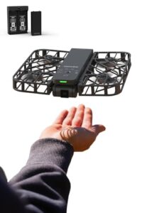 hoverair x1 drone with camera, self-flying camera drone with follow me mode, foldable mini drone with hdr video capture, palm takeoff, intelligent flight paths, hands-free control black (combo)