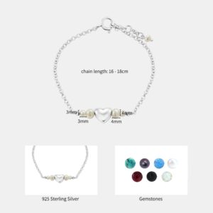 Pearl Bracelet for Women with Heart Charm in 925 Sterling Silver - June Birthstone,Handmade Birthstone Bracelet for Women, Pearl Beads - Jewelry Gift for Her