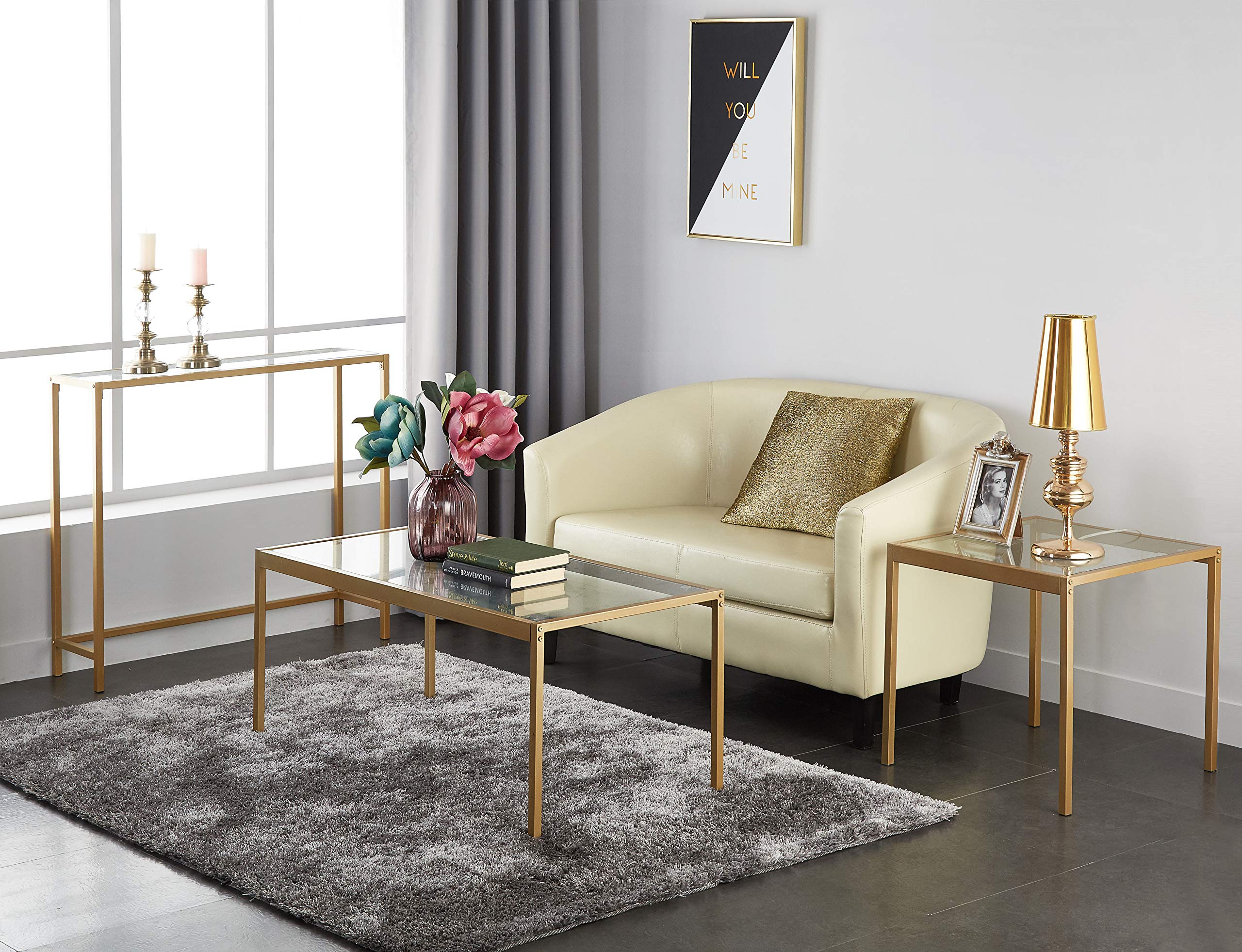 Urban Lifestyle Tempered Glass Console Table, Gold