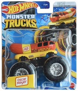 hot wheels monster trucks oscar mayer, hot dog connect and crash car