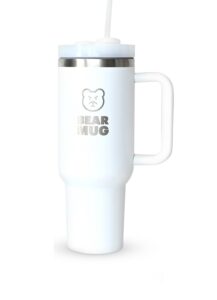 the original bear mug: 40oz insulated flask with handle & straw | hot & cold insulated | stainless steel water bottle alternative | travel mug fits cupholders | leak proof (white)