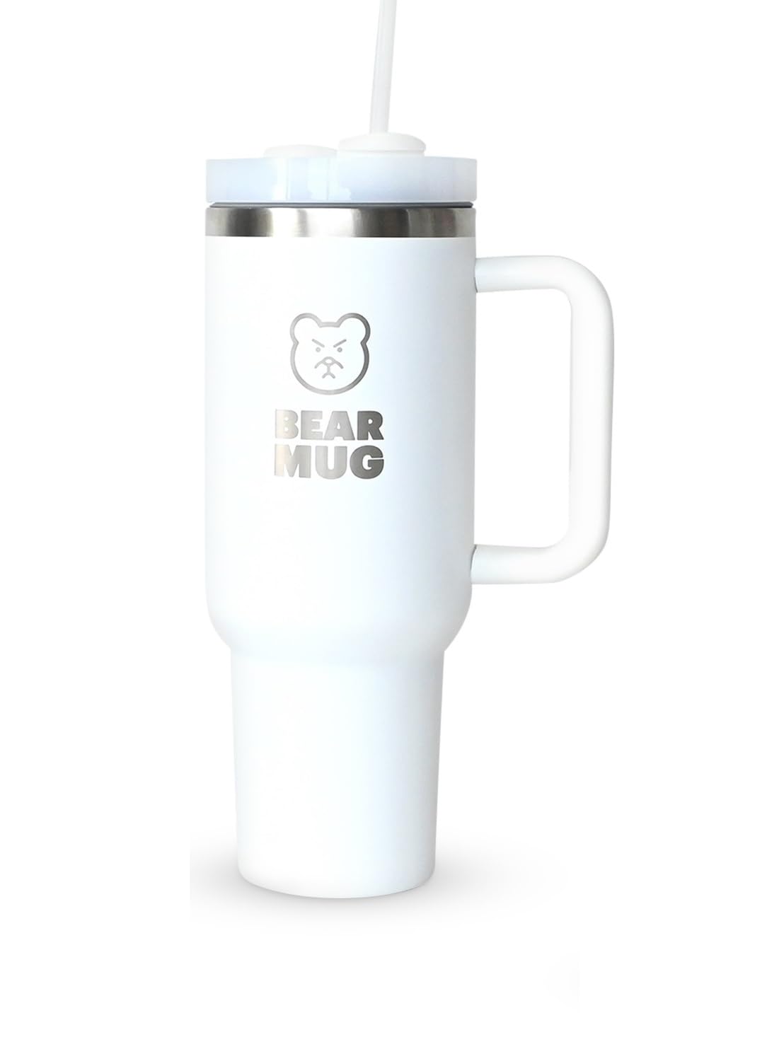 The Original Bear Mug: 40oz Insulated Flask With Handle & Straw | Hot & Cold Insulated | Stainless Steel Water Bottle Alternative | Travel Mug Fits Cupholders | Leak Proof (White)