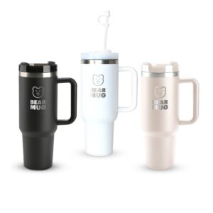 The Original Bear Mug: 40oz Insulated Flask With Handle & Straw | Hot & Cold Insulated | Stainless Steel Water Bottle Alternative | Travel Mug Fits Cupholders | Leak Proof (White)