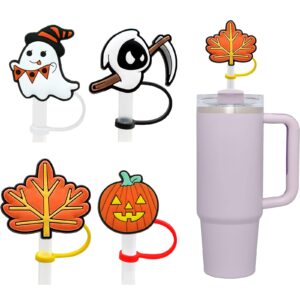 4 pcs straw covers amreich straw cover for stanley cup, silicon straw topper straw cap for stanley 30oz & 40oz cup and yeti cup, halloween straw cover derocations