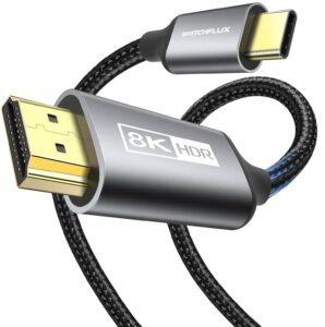 switchflux usb c to hdmi cable 2.1, 6ft 8k@60hz,4k@144hz,2k@165hz type c to hdmi cord support hdcp2.3/hdr/dsc thunderbolt 3/4 for macbook, iphone 15/plus/pro/pro max,dell,hp, lenovo, s22