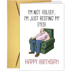 funny birthday card for men, humorous birthday card for dad grandpa uncle, happy birthday card for old guy, not asleep just resting eyes