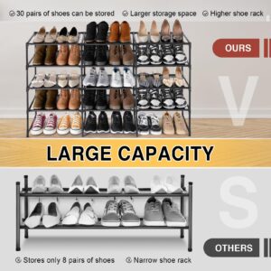 HOUSE AGAIN 5 Tier Long Shoe Rack for Closet, Shoe Shelf 30-Pairs Wide Non-Woven Cloth Max Weight 100LBS, Storage Organize for Floor, Bedroom, Entryways, Garages, Dorm, Apartments, Black