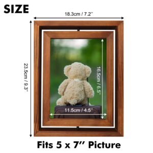 Fixwal 2 Pack 5x7 Rotating Picture Frame, Solid Wood Frame with Double-sided Real Glass, Photo Frame for Tabletop Display, Rustic Style Carbonized Brown