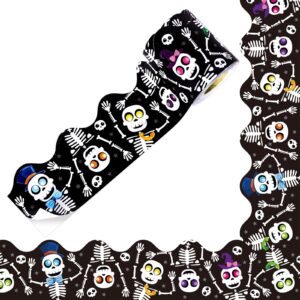 whaline 66ft halloween bulletin board borders cute skull border trim cartoon skeleton bulletin board self-adhesive stickers for home office school classroom chalkboard decor