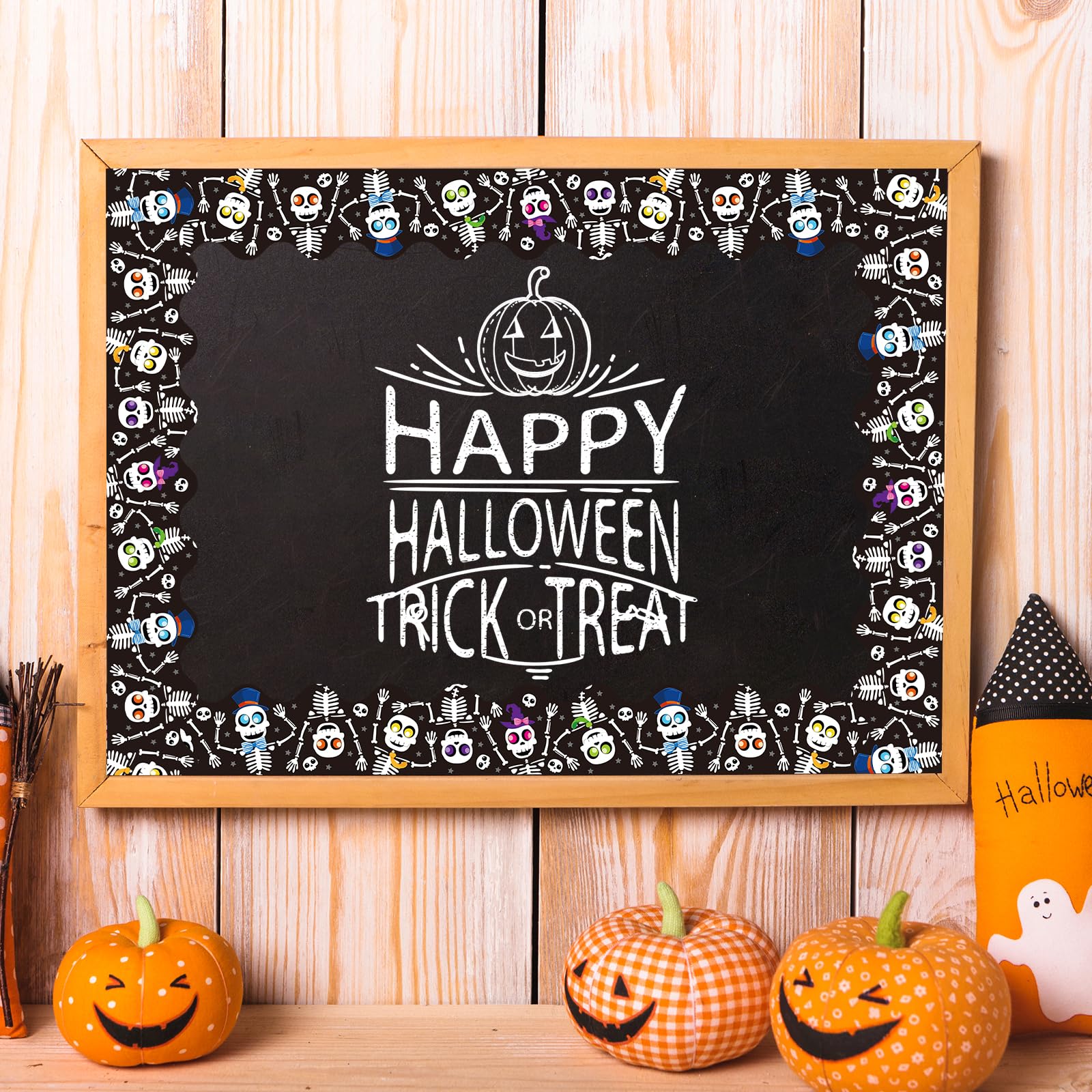 Whaline 66Ft Halloween Bulletin Board Borders Cute Skull Border Trim Cartoon Skeleton Bulletin Board Self-Adhesive Stickers for Home Office School Classroom Chalkboard Decor