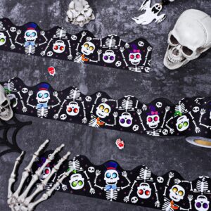 Whaline 66Ft Halloween Bulletin Board Borders Cute Skull Border Trim Cartoon Skeleton Bulletin Board Self-Adhesive Stickers for Home Office School Classroom Chalkboard Decor