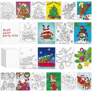 cholemy 10 pcs christmas pre drawn canvas for painting 7.87 x 9.84 inch santa snowman canvas boards with 1 coloring card cute canvas with designs to paint for xmas diy paint art supplies, 10 styles