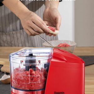 1.5-Cup One-Touch Electric Food Chopper, 100W Mini Food Processor Meat Grinder, Mix, Chop, Mince and Blend Vegetables, Fruits, Nuts, Meats, Stainless Steel Blade (Red)