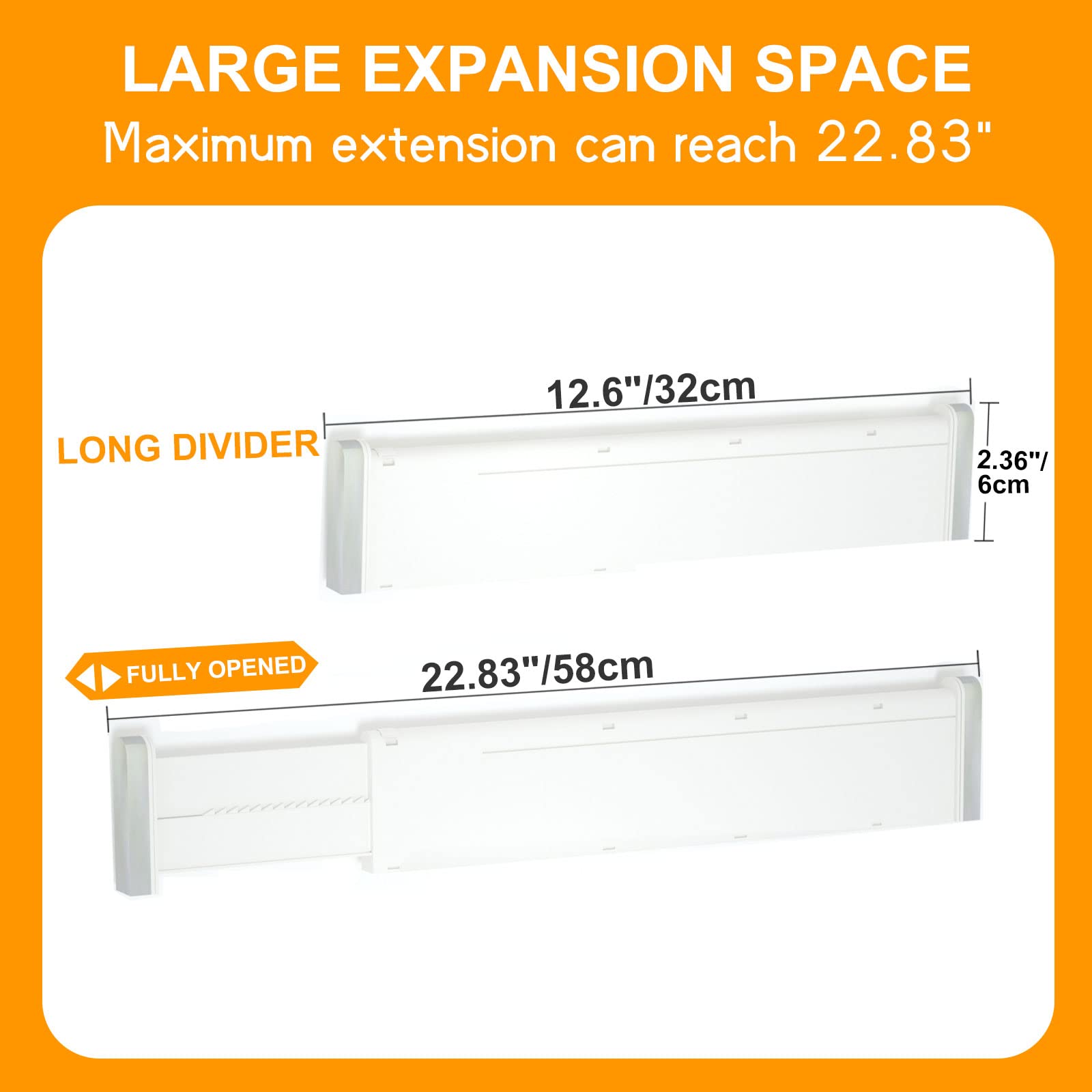 HiYZ Expandable Drawer Dividers, Large Kitchen Utensils Drawer Divider, 2.36" High Adjustable Drawer Organizers Separators for Clothing,Kitchen Utensils,Tools,3 Long Dividers(12.6"-22.8")