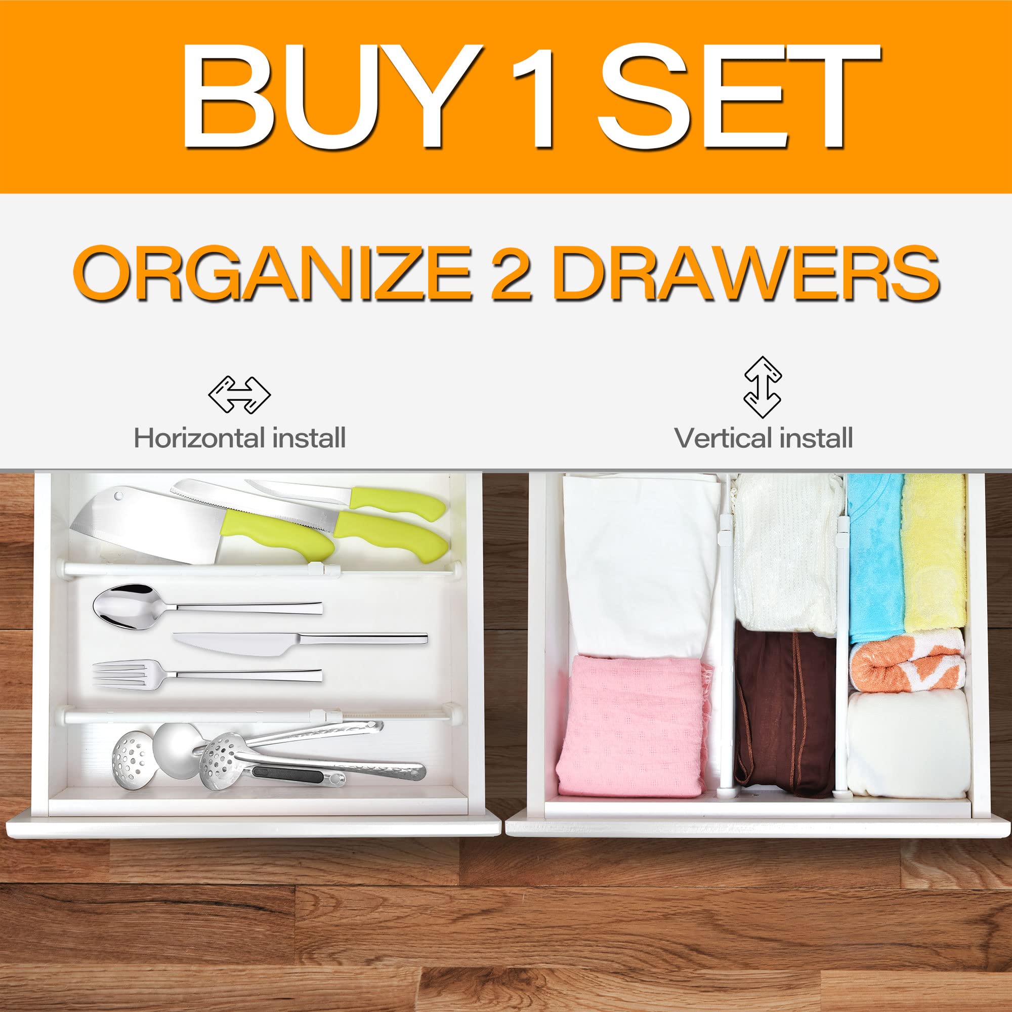 HiYZ Expandable Drawer Dividers, Large Kitchen Utensils Drawer Divider, 2.36" High Adjustable Drawer Organizers Separators for Clothing,Kitchen Utensils,Tools,3 Long Dividers(12.6"-22.8")