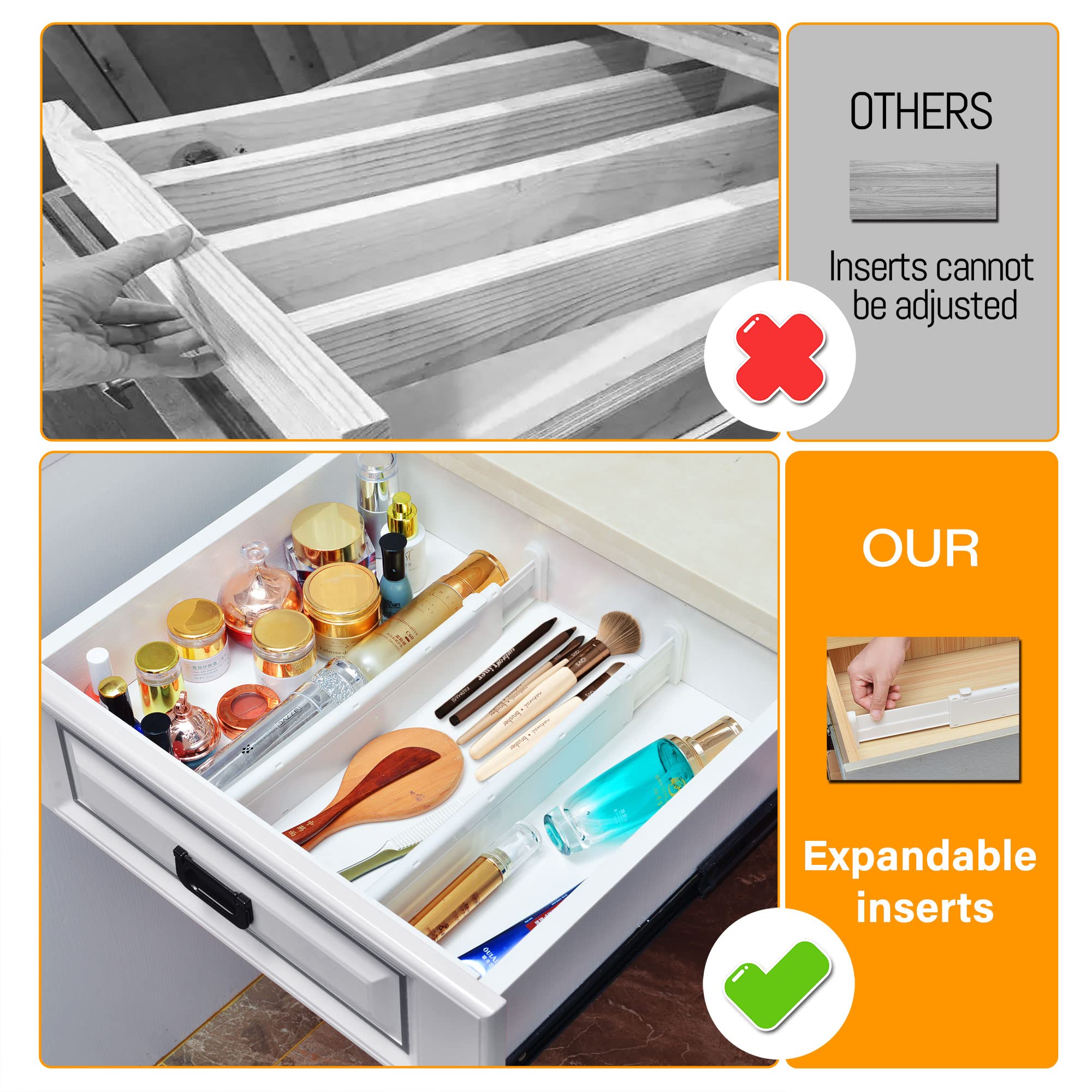 HiYZ Expandable Drawer Dividers, Large Kitchen Utensils Drawer Divider, 2.36" High Adjustable Drawer Organizers Separators for Clothing,Kitchen Utensils,Tools,3 Long Dividers(12.6"-22.8")