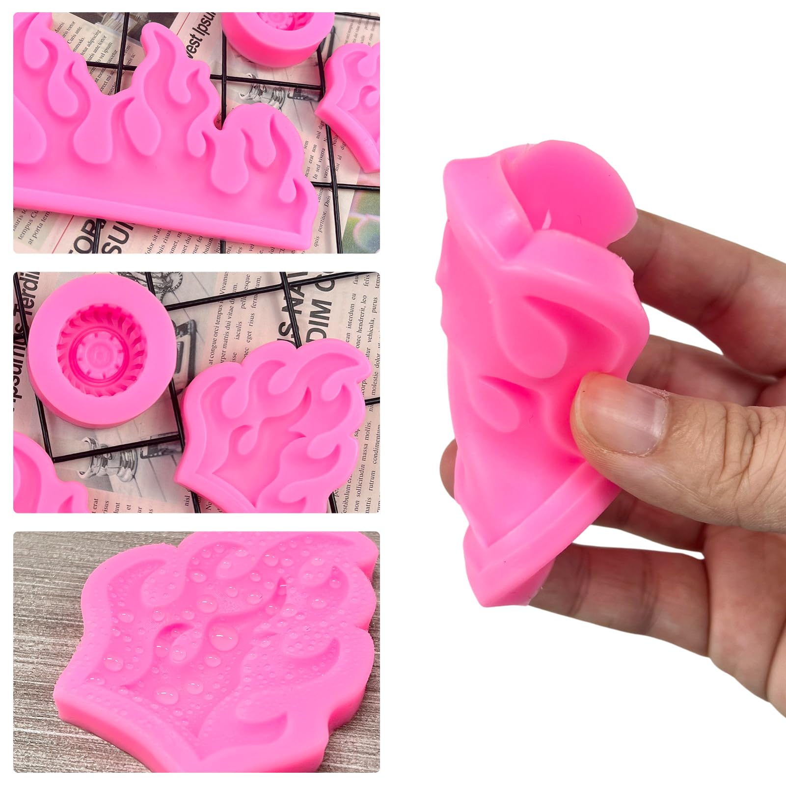 Rainmae Flame Fondant Molds, Car Tire Fondant Mold, Hot Fire Silicone Molds, Round Tire Mold, Truck Wheel Shape Mold For Sugar Cake Decoration Cupcake Topper Candy Chocolate Gum Paste Polymer Clay