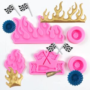 Rainmae Flame Fondant Molds, Car Tire Fondant Mold, Hot Fire Silicone Molds, Round Tire Mold, Truck Wheel Shape Mold For Sugar Cake Decoration Cupcake Topper Candy Chocolate Gum Paste Polymer Clay