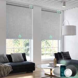 yoolax motorized blinds with remote, blackout smart blinds fabric motorized roller shades compatible with alexa, automatic blinds for windows customized size (light grey)