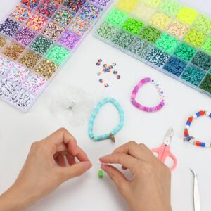 QUEFE 18000pcs, 180 Colors Clay Beads, Charm Bracelet Making kit with Letter Beads Charms, Polymer Heishi Beads for Jewelry, for Crafts Christmas Gifts