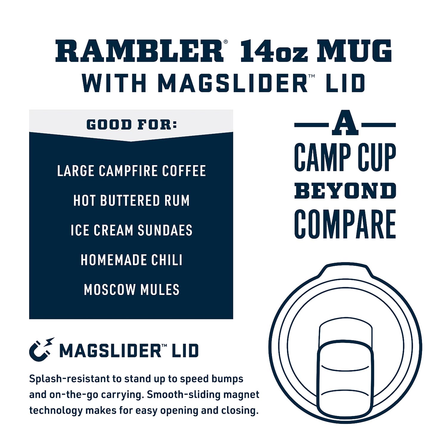 YETI Rambler 14 oz Stackable Mug, Vacuum Insulated, Stainless Steel with MagSlider Lid, Navy