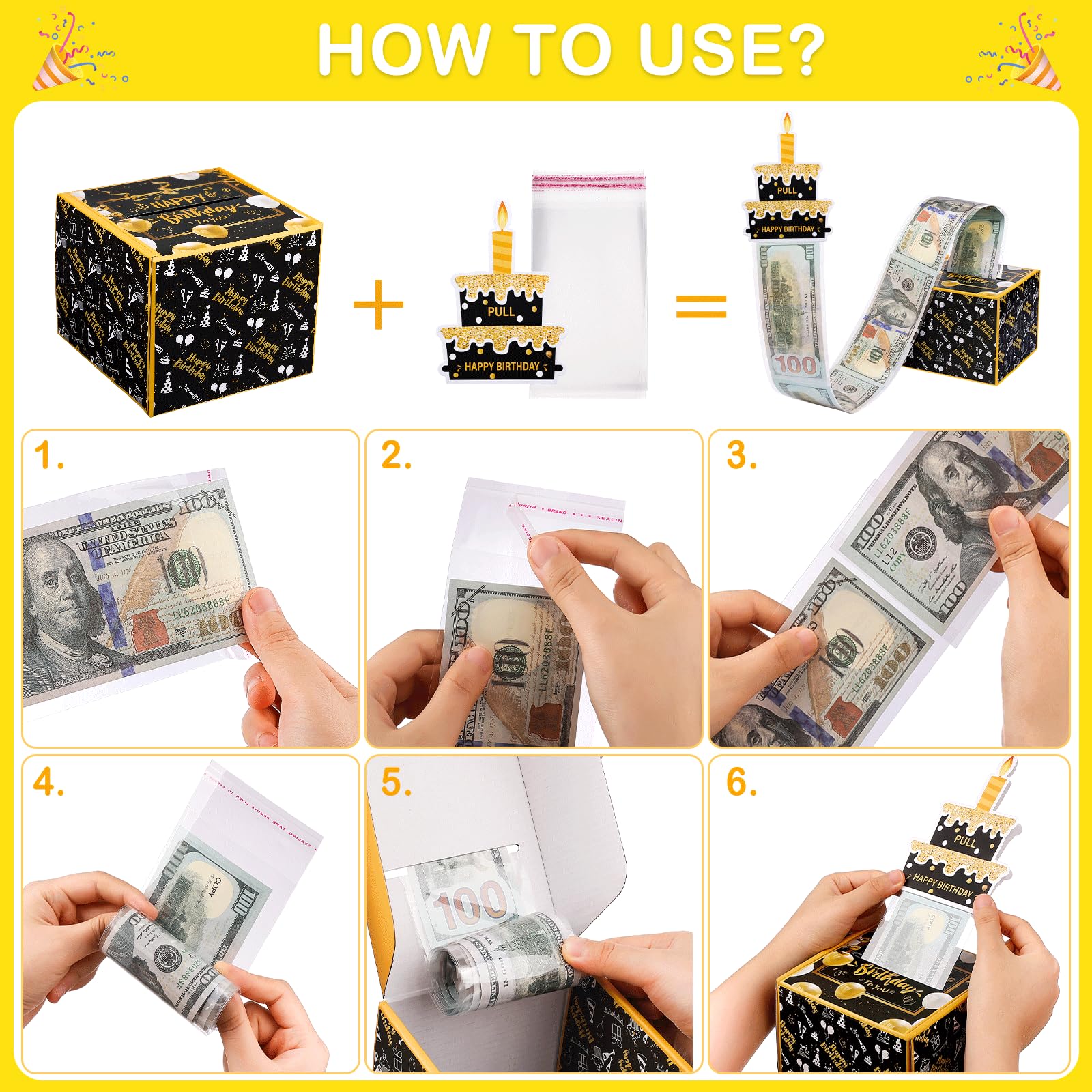 Meiidoshine Money Box with Pull Out Birthday Card and Bags - A Fun Way to Gift Cash for Birthdays