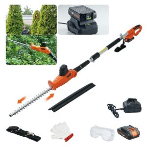 vevor pole cordless hedge trimmer, 20v electric bush trimmer kit with 18 inch double-edged steel blade, 74"-94" telescoping design for high branches(2.0ah battery & fast charger included)