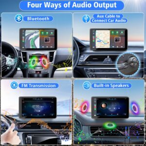 PASLDA Portable Newest Wireless Apple CarPlay and Android Auto Screen for Car, 7" HD Touch Screen Car Stereo with Mirror Link, Bluetooth 5.2, Backup Camera, AUX,FM Transmitter for All Vehicles