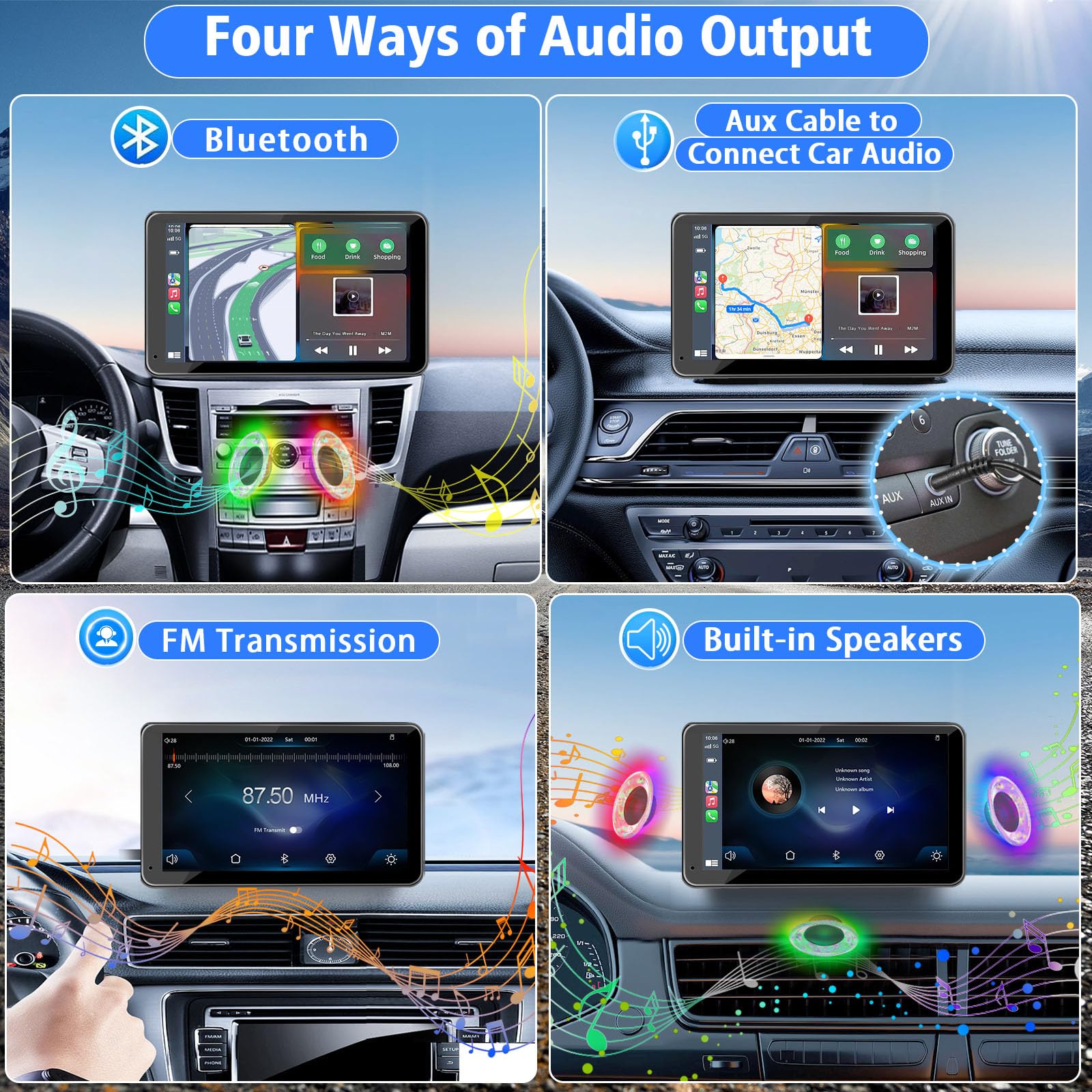 PASLDA Portable Newest Wireless Apple CarPlay and Android Auto Screen for Car, 7" HD Touch Screen Car Stereo with Mirror Link, Bluetooth 5.2, Backup Camera, AUX,FM Transmitter for All Vehicles