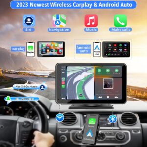 PASLDA Portable Newest Wireless Apple CarPlay and Android Auto Screen for Car, 7" HD Touch Screen Car Stereo with Mirror Link, Bluetooth 5.2, Backup Camera, AUX,FM Transmitter for All Vehicles