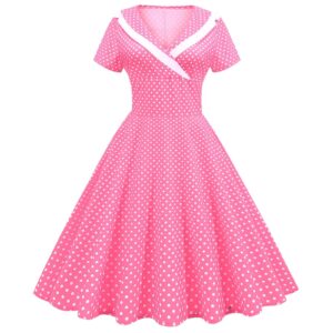 1950 style clothing for women v neck short sleeve polk dots swing audrey hepburn style rockabilly tea party garden midi dresses vintage dresses 1950s cocktail dress for women pink