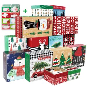 16 decorative christmas gift wrap boxes bulk with lids for wrapping extra large clothes and 80 christmas stickers(assorted size for shirts, robes, coats, sweaters, clothing and xmas holiday present)