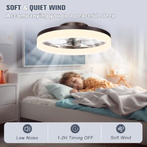 VOLISUN Low Profile Ceiling Fans with Lights and Remote, 19.7in Fandelier Ceiling Fan Flush Mount, 3000K-6500K Smart Bladeless LED Fan Light, Brown Modern Ceiling Fans with Lights for Bedroom