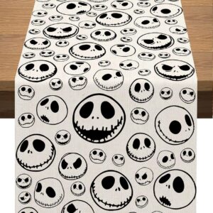 Vohado Nightmare Before Christmas Table Runner Jack Skellington Birthday Party Decorations Halloween Sugar Dining Room Home Kitchen Decor (White, 13" x 90")