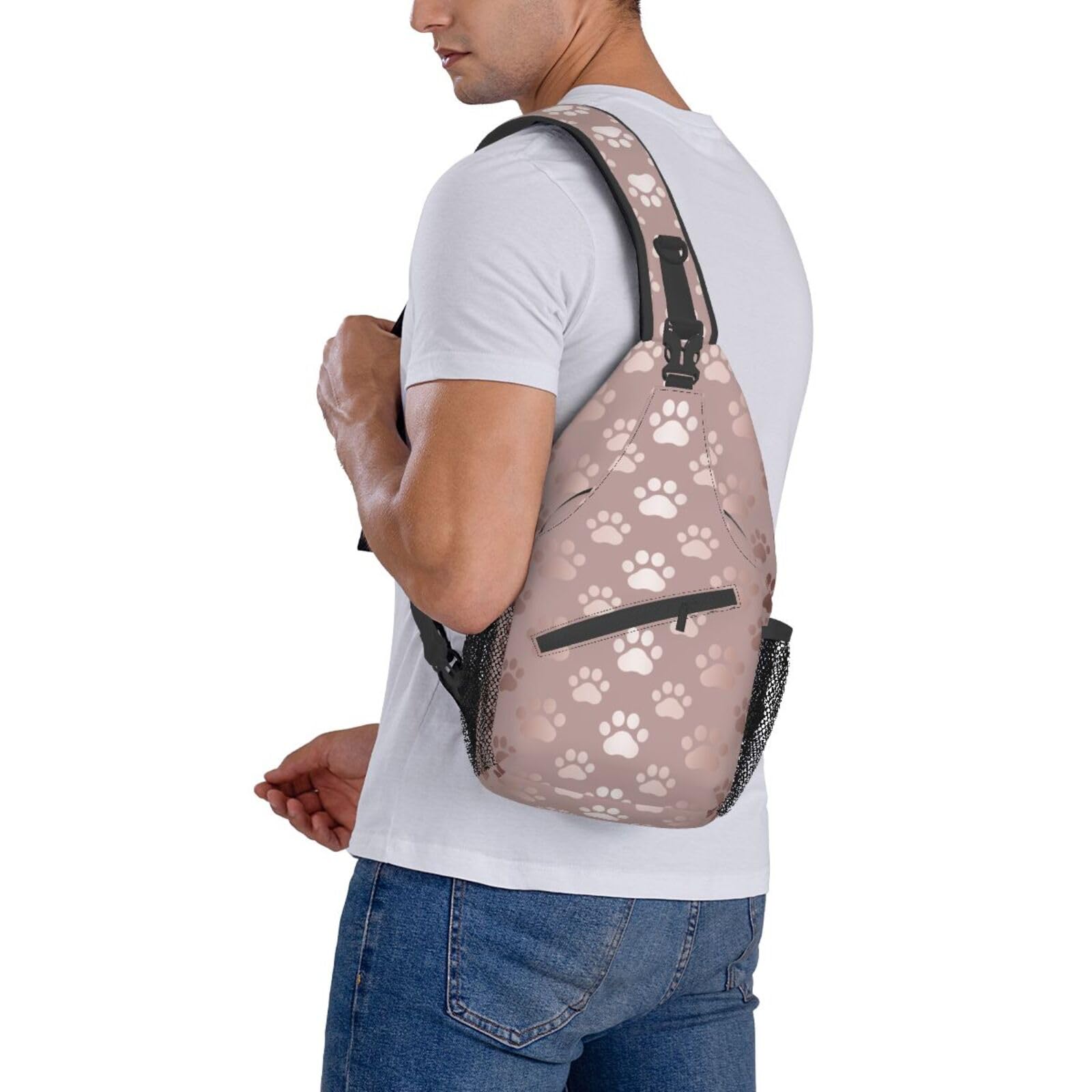 IRIHISKY Sling Bag for Men Women Rose Gold Dog Paw Animal Print Crossbody Backpack Casual Hiking Daypack for Travel Sport Running Chest Bag