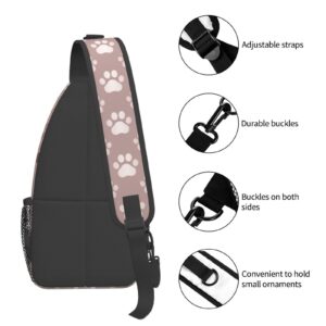 IRIHISKY Sling Bag for Men Women Rose Gold Dog Paw Animal Print Crossbody Backpack Casual Hiking Daypack for Travel Sport Running Chest Bag